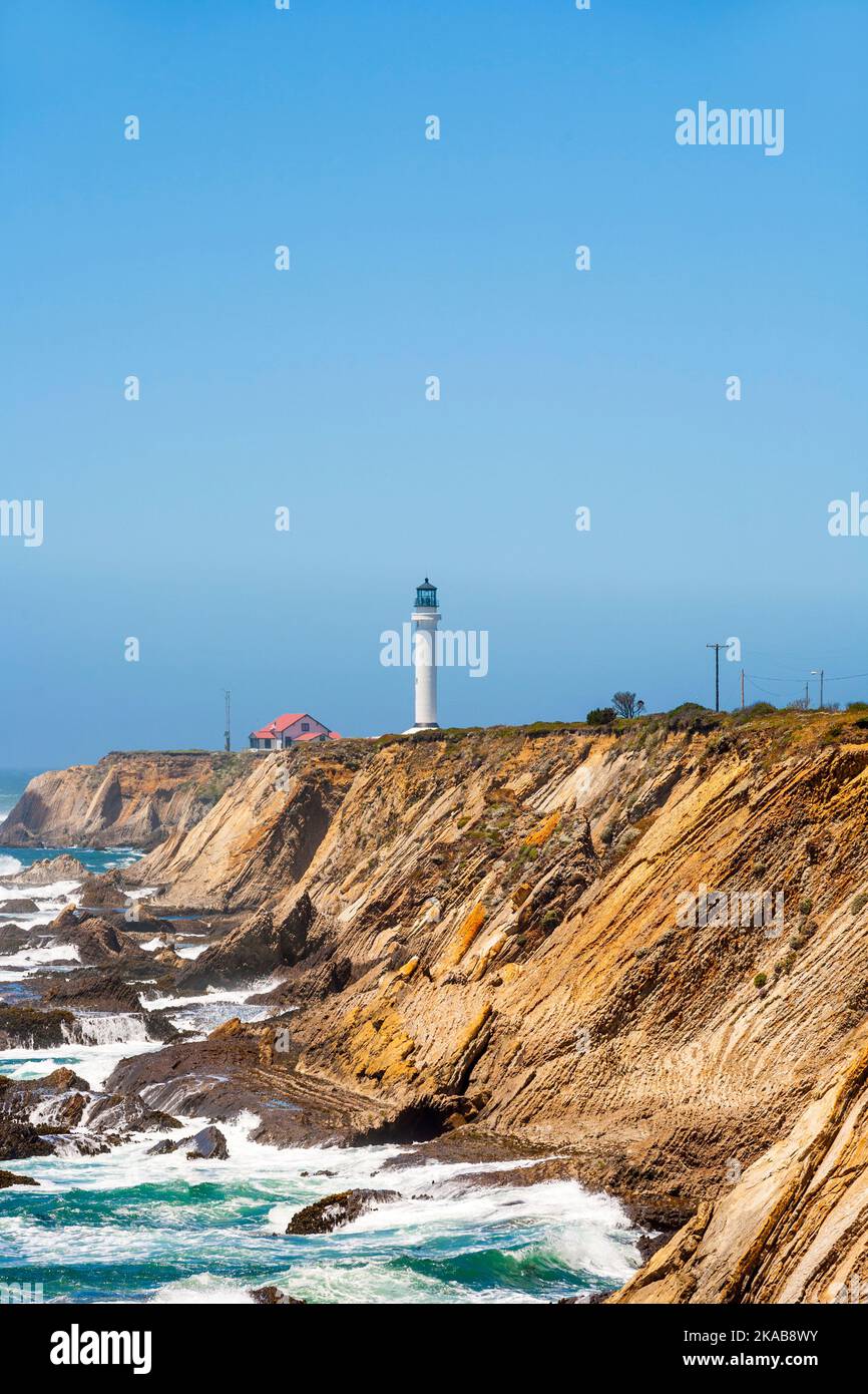 famous Point Arena Lighthouse in morning fog Stock Photo - Alamy