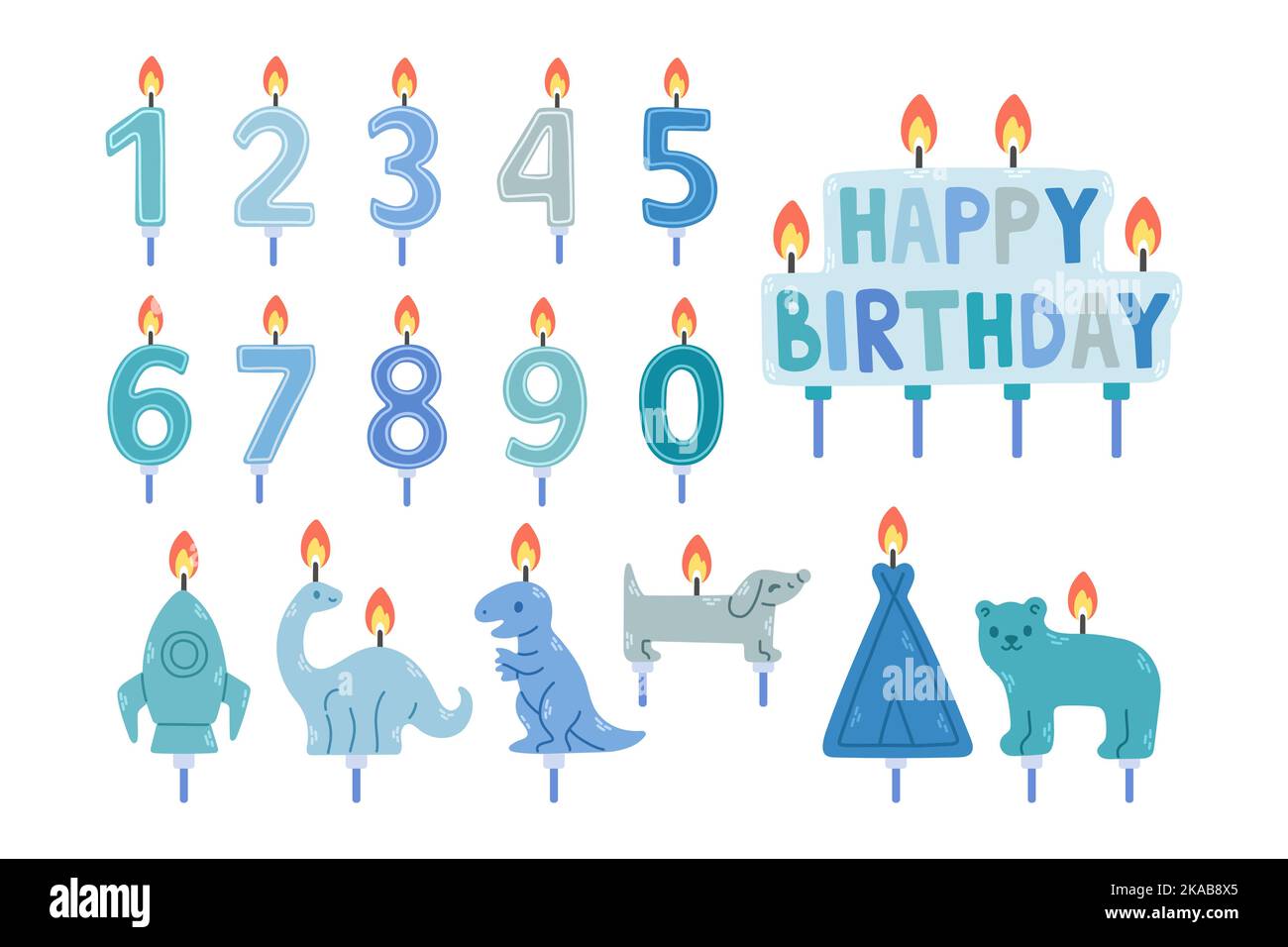 Boy birthday candles set in blue colors, number candles, different ...