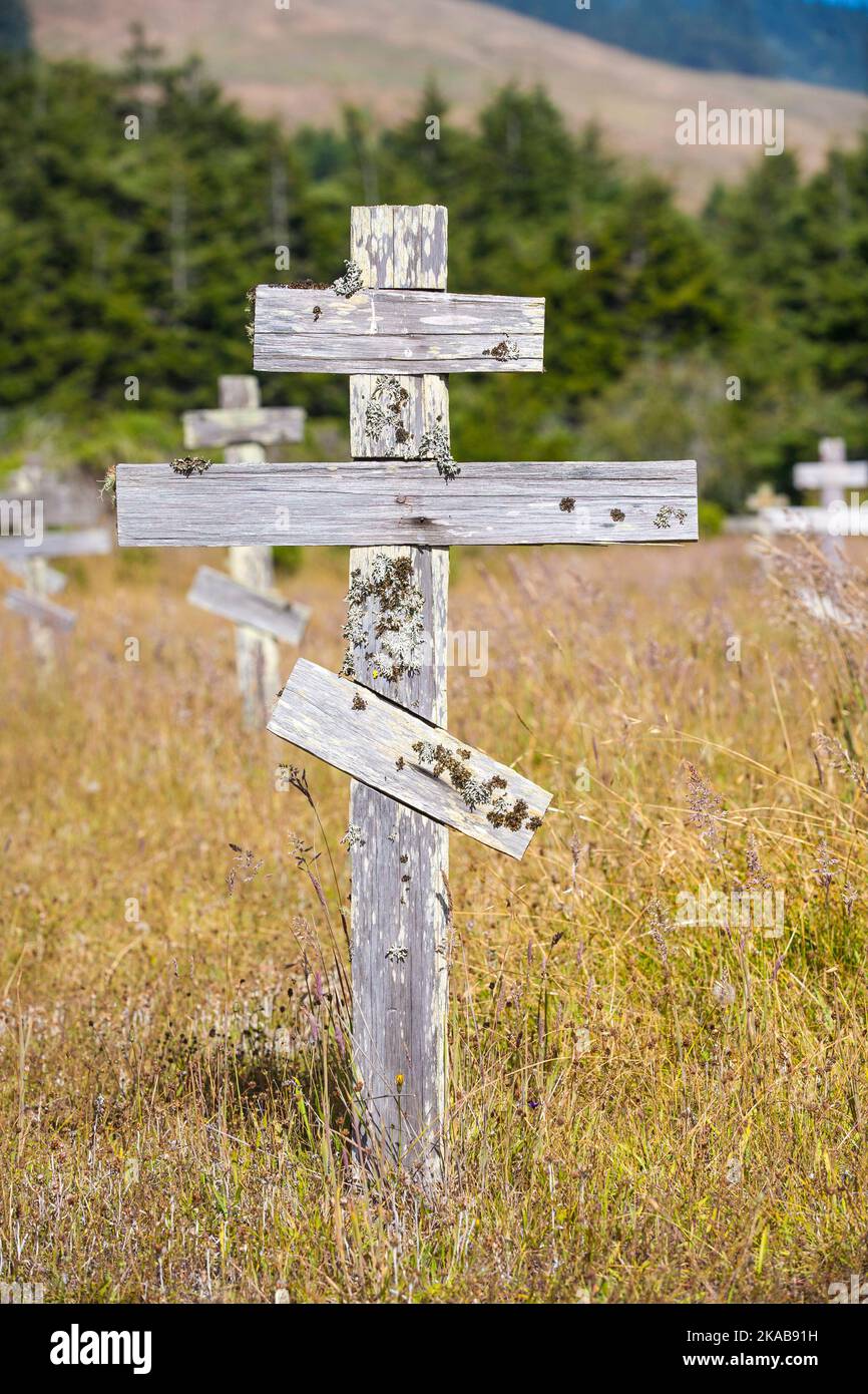 old wooden crosses at the historic orthodox cemetery of Fort Ross Stock ...