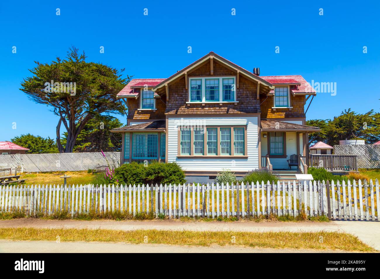 historic home of lightkeeper of Point Cabrillo Lighthouse Stock Photo ...