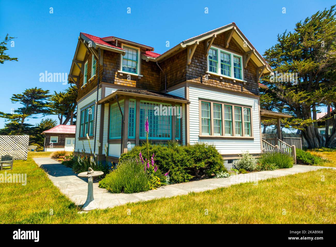 historic home of lightkeeper of Point Cabrillo Lighthouse Stock Photo ...