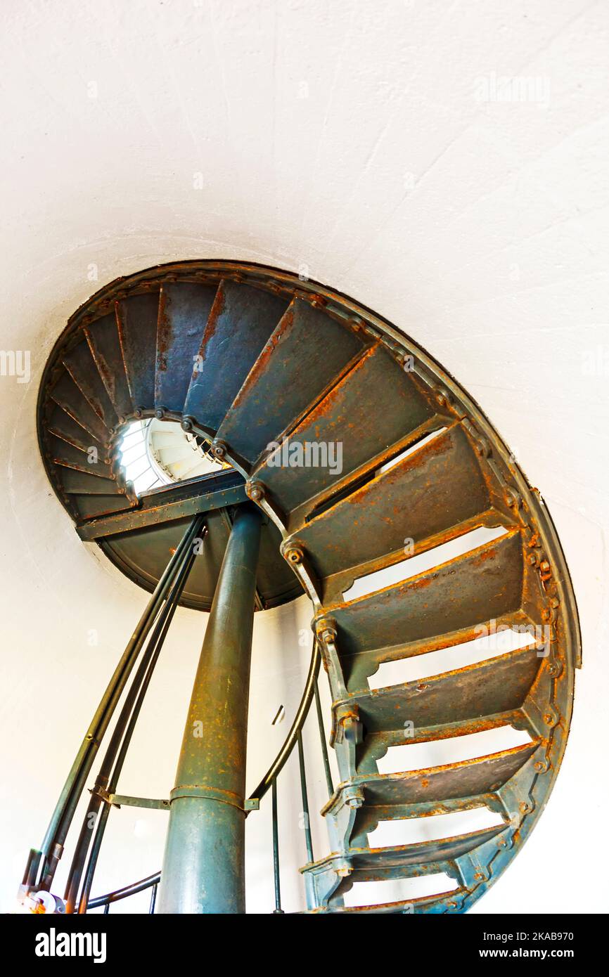 historic staircase inside famous Point Arena Lighthouse in California ...