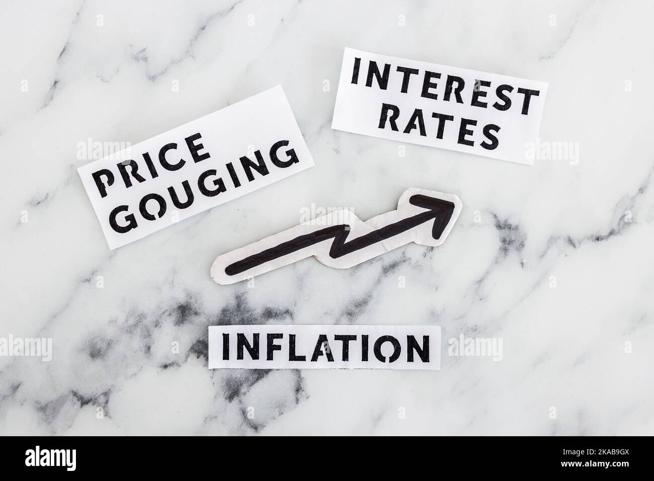 Inflation Interest Rates and Price Gouging texts with arrow going up ...