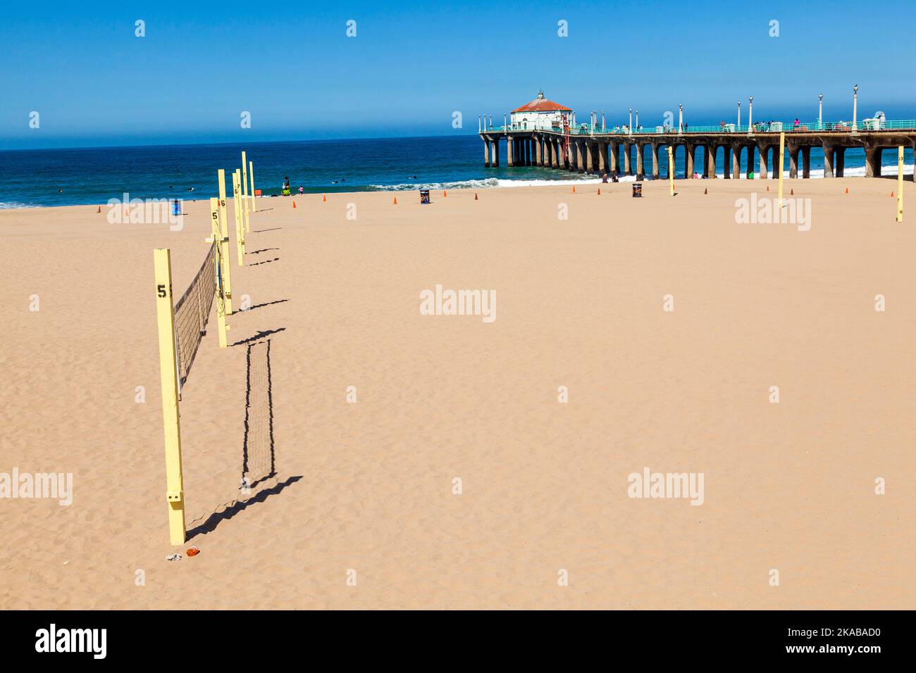 volleyball field at the beach with the pier in background Stock Photo ...
