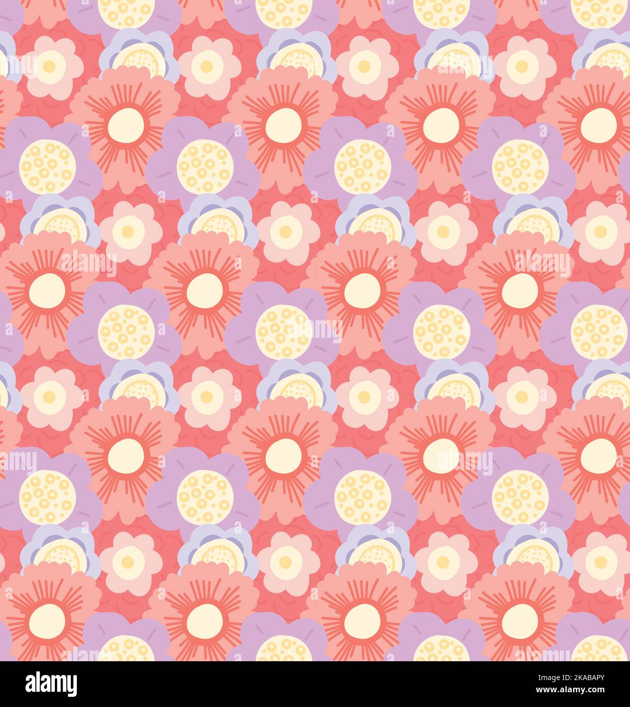 Gentle vector pattern with tight hand drawn flowers. Tender cartoon ...