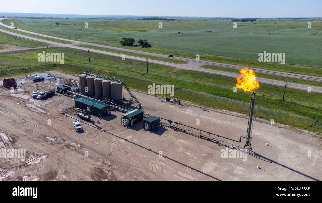 Hydraulic fracturing, Fracking site, Myrtle, North Dakota Stock Photo ...