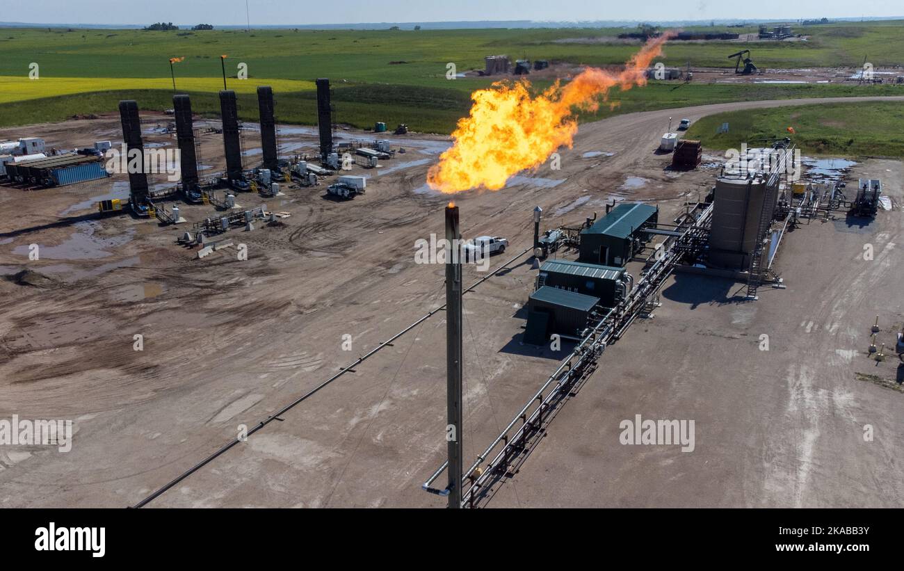 Hydraulic fracturing, Fracking site, Myrtle, North Dakota Stock Photo ...