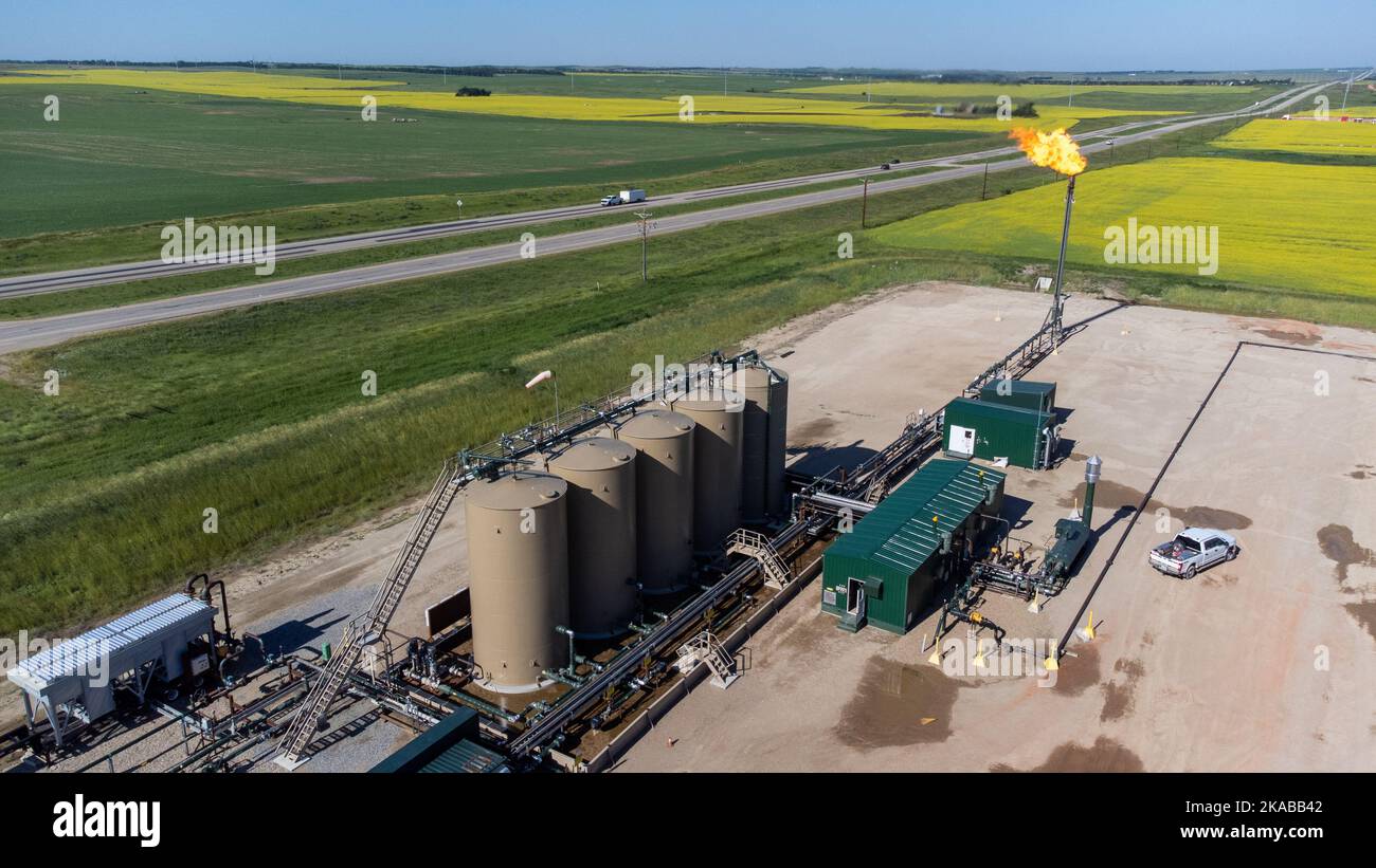 Hydraulic fracturing, Fracking site, Myrtle, North Dakota Stock Photo ...