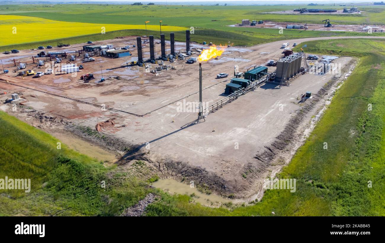 Hydraulic fracturing, Fracking site, Myrtle, North Dakota Stock Photo ...