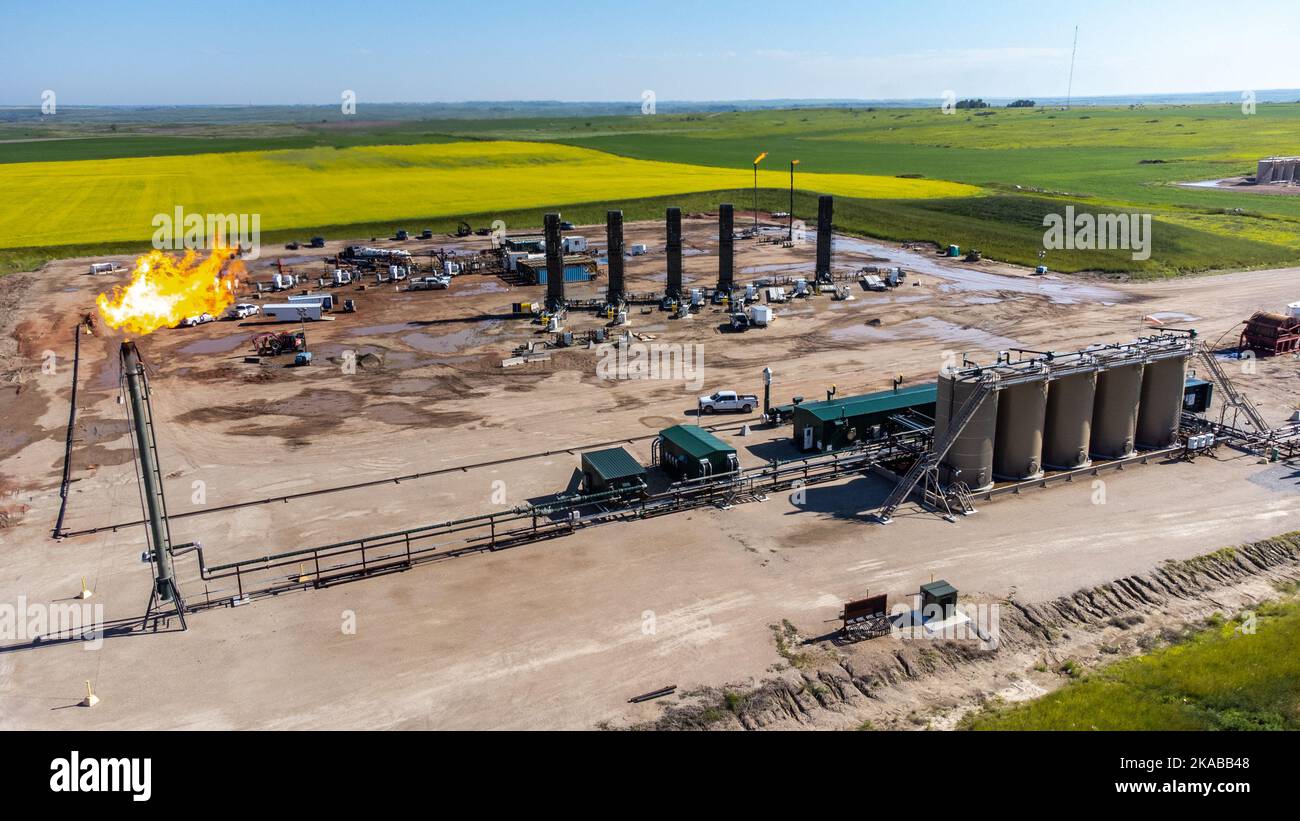 Hydraulic fracturing, Fracking site, Myrtle, North Dakota Stock Photo ...