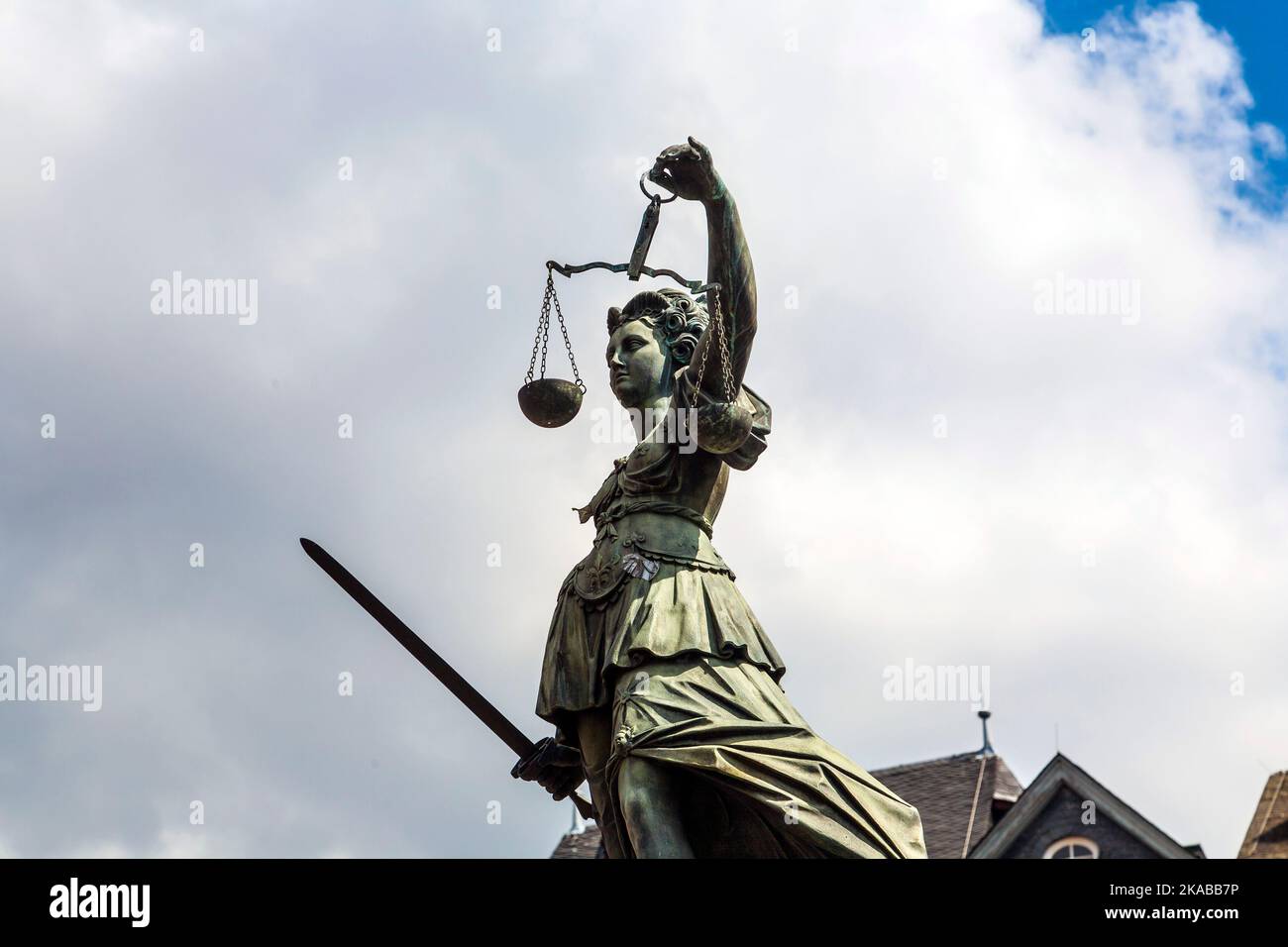 Statue of Lady Justice in front of the Romer in Frankfurt - Germany ...