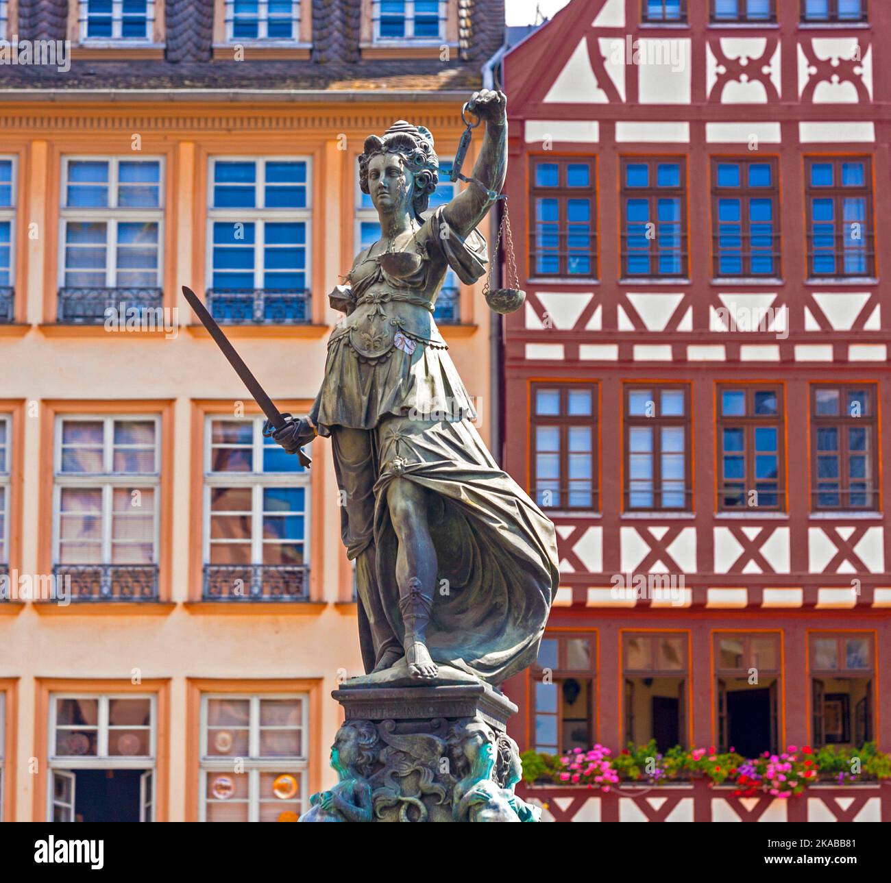 Statue of Lady Justice in front of the Romer in Frankfurt - Germany ...