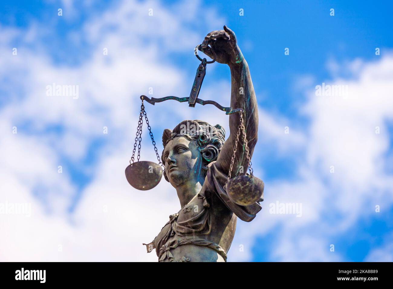 Statue of Lady Justice in front of the Romer in Frankfurt - Germany ...