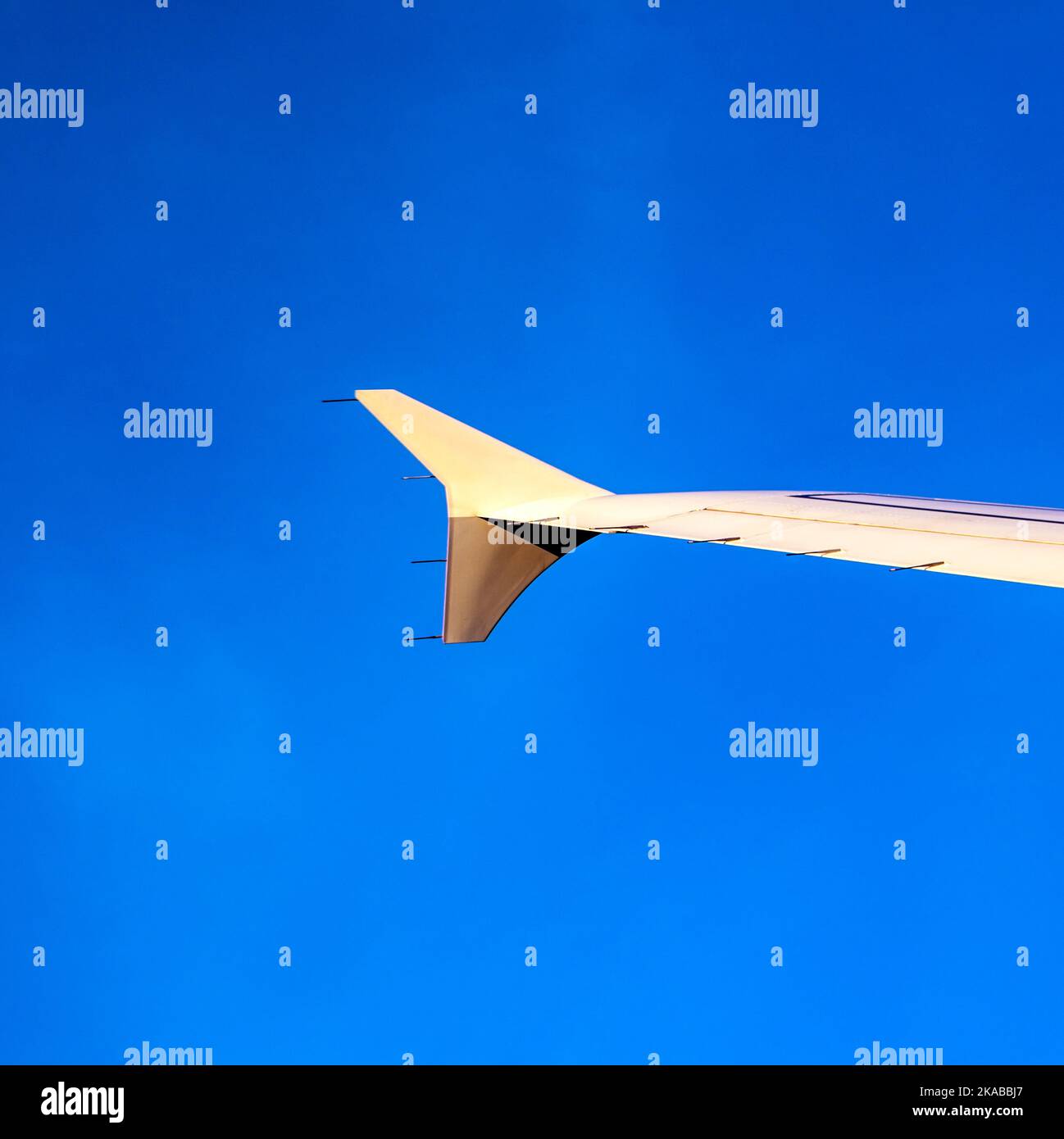 Aircraft wing some component of plane on during flying high above sky ...