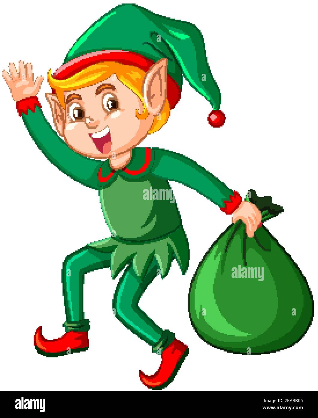 Christmas elf holding present bag illustration Stock Vector Image & Art ...