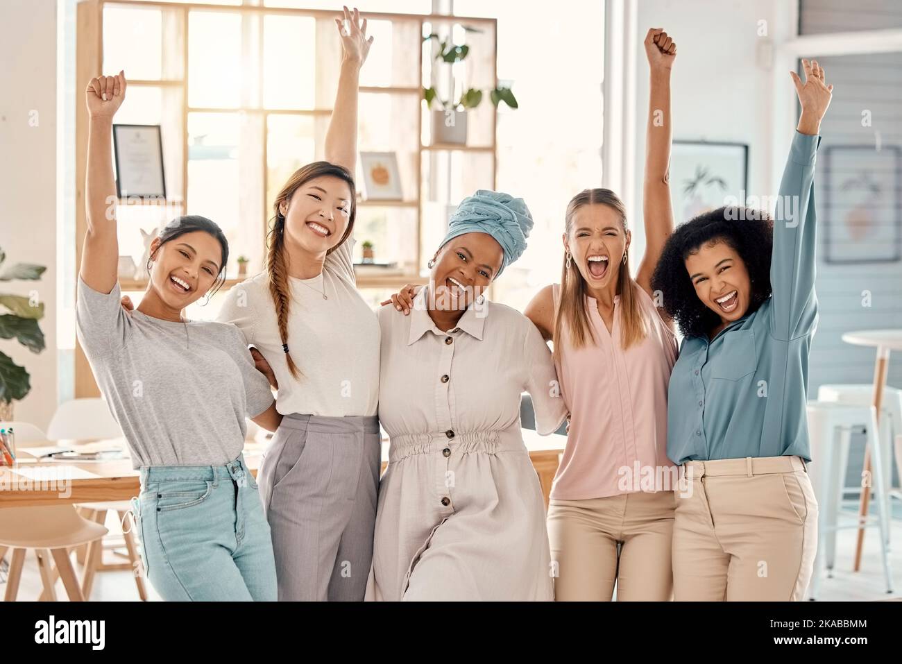 Empowerment, success and portrait of group of women celebrating ...