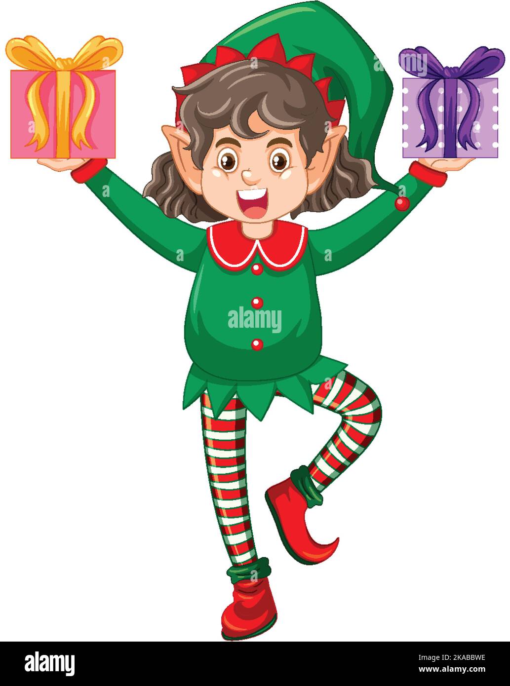 Cute kid wearing elf costume cartoon illustration Stock Vector Image ...