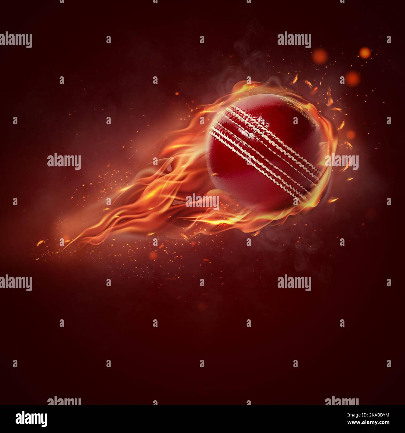 3D illustration of fiery cricket ball in abstract background. 3D ...