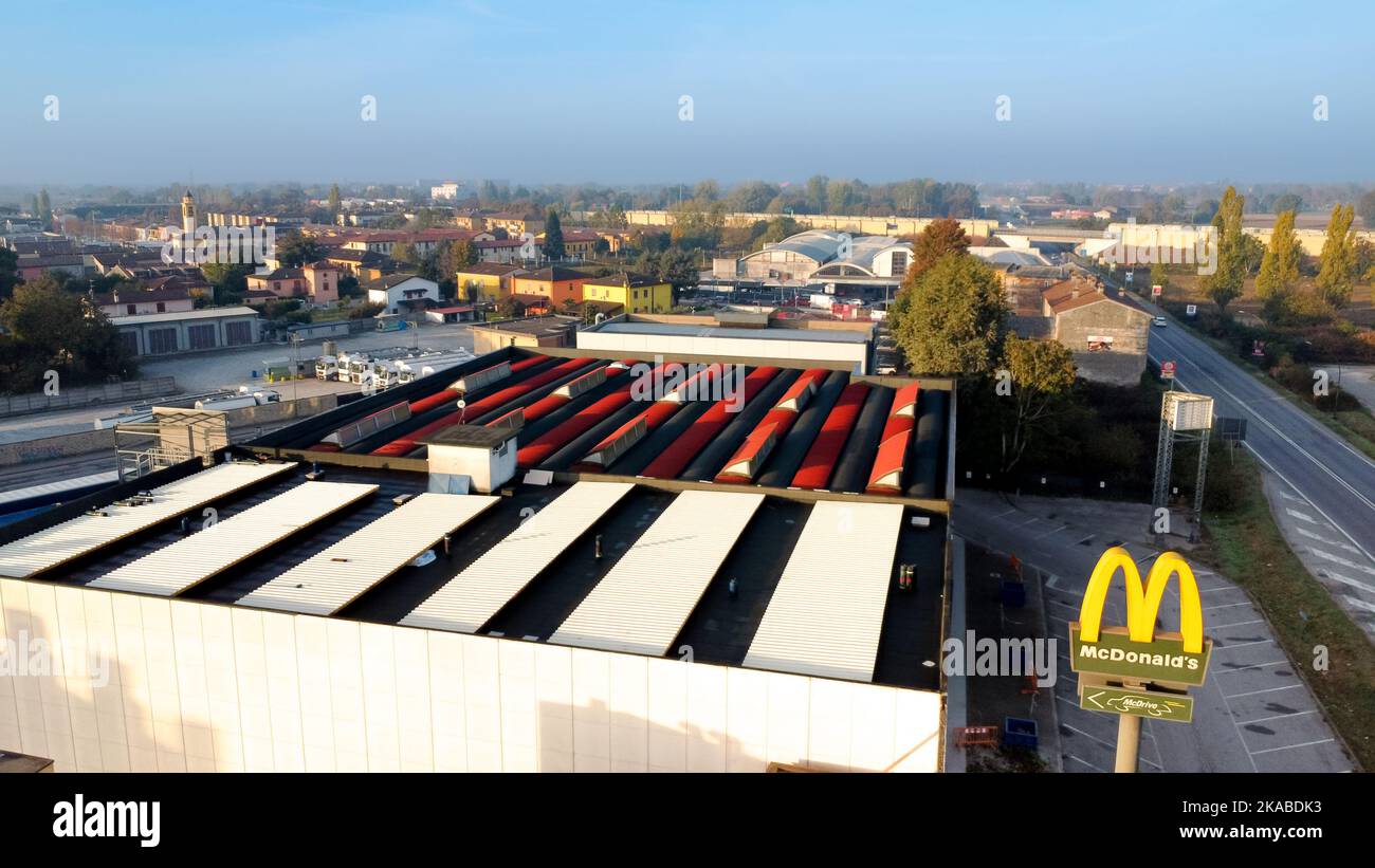 aerial view of a burger king restaurant tall roadside tall signage ...