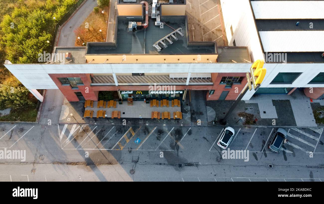 aerial view of a burger king restaurant tall roadside tall signage ...