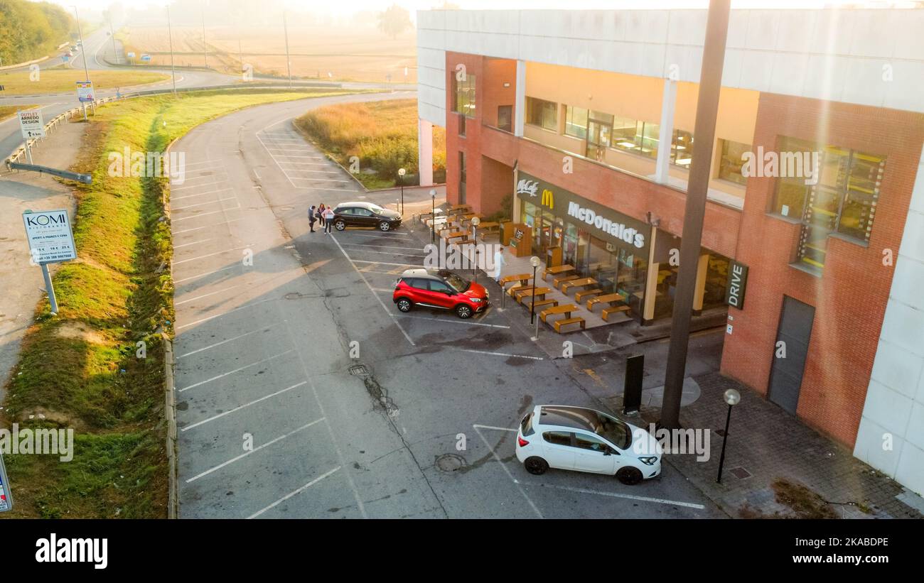 aerial view of a burger king restaurant tall roadside tall signage ...
