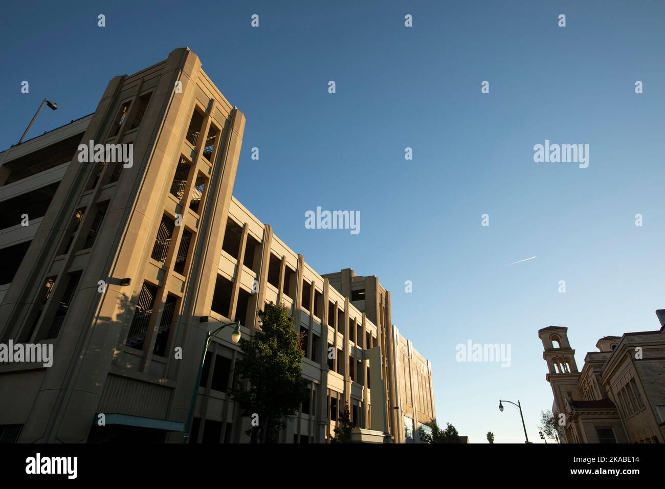 Late afternoon sun shines on the historic bay area city of downtown ...