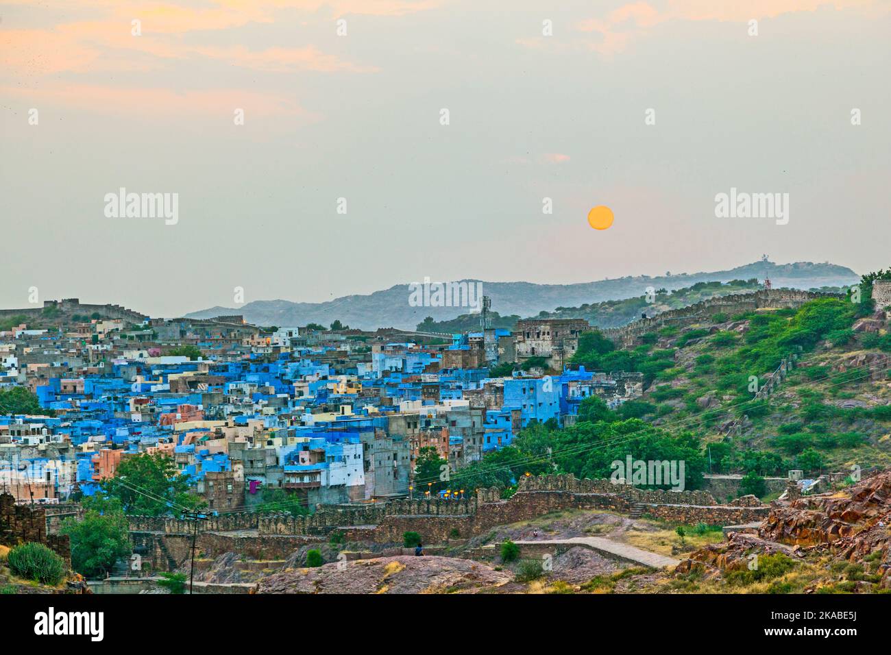 sunset in Jodhpur the "blue city" in Rajasthan state in India. View ...
