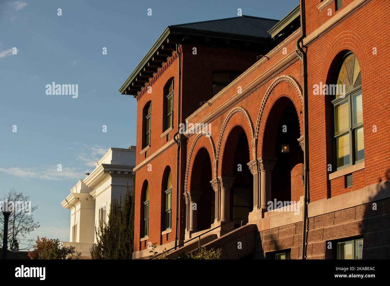 Late afternoon sun shines on the historic bay area city of downtown ...