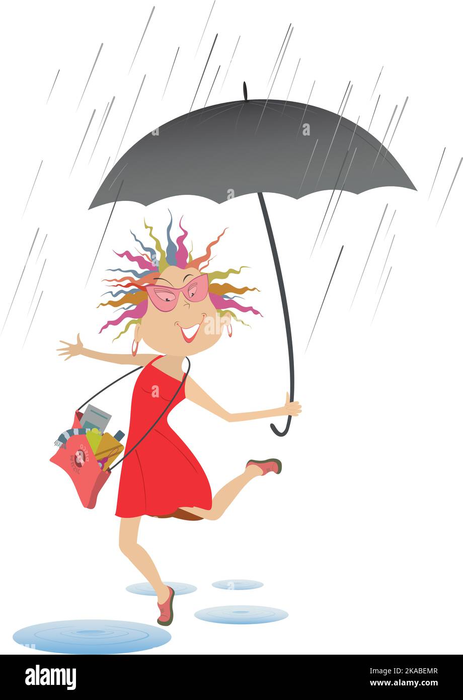 Woman jumping over puddle rain Stock Vector Images - Alamy