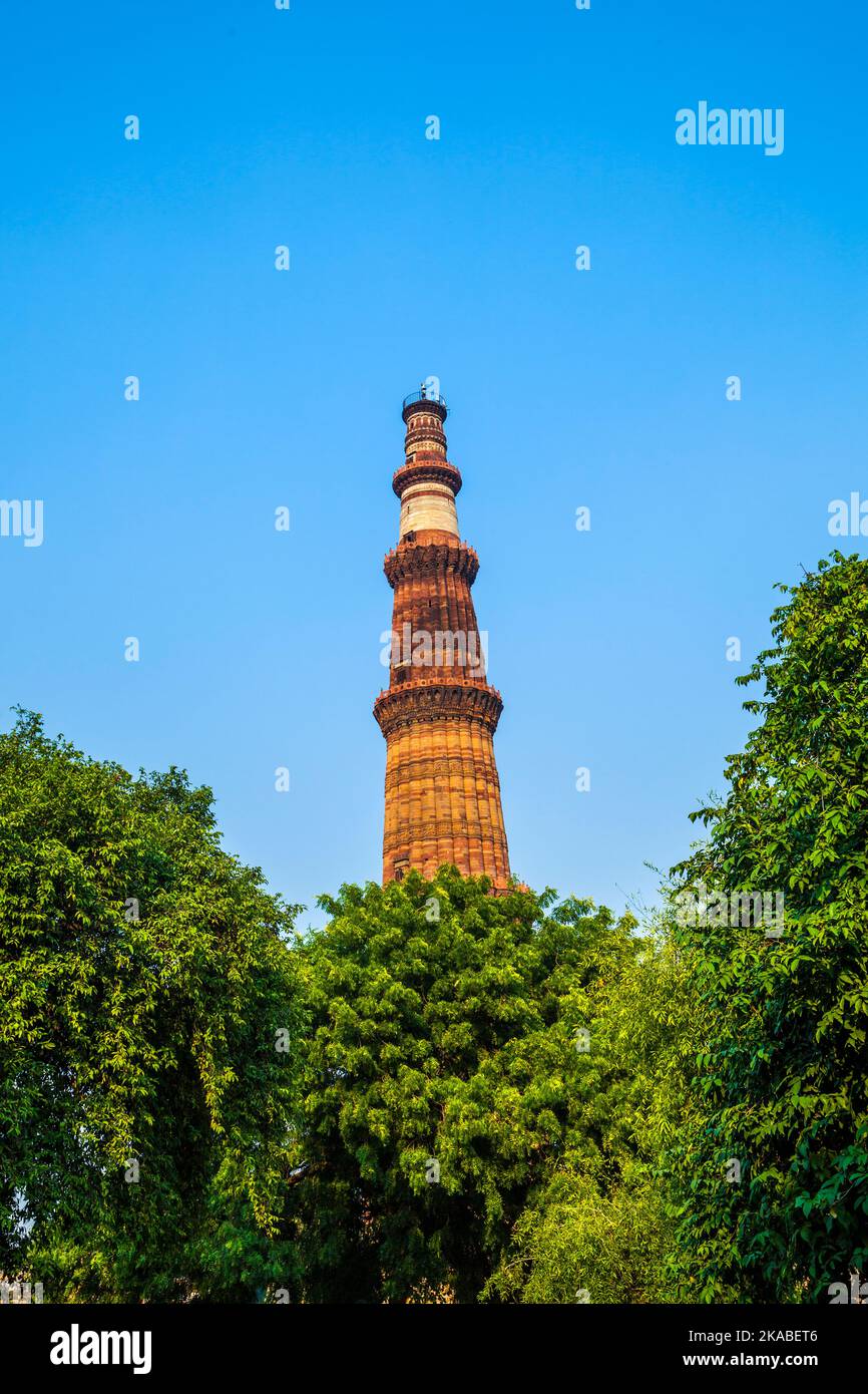 Qutub Minar Tower or Qutb Minar, the tallest brick minaret in the world ...