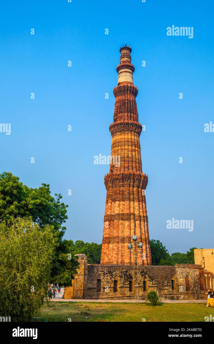 Qutub Minar Tower or Qutb Minar, the tallest brick minaret in the world ...