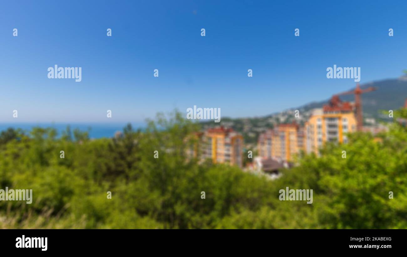 Abstract defocused sea view with clear blur sky, view from high floor ...