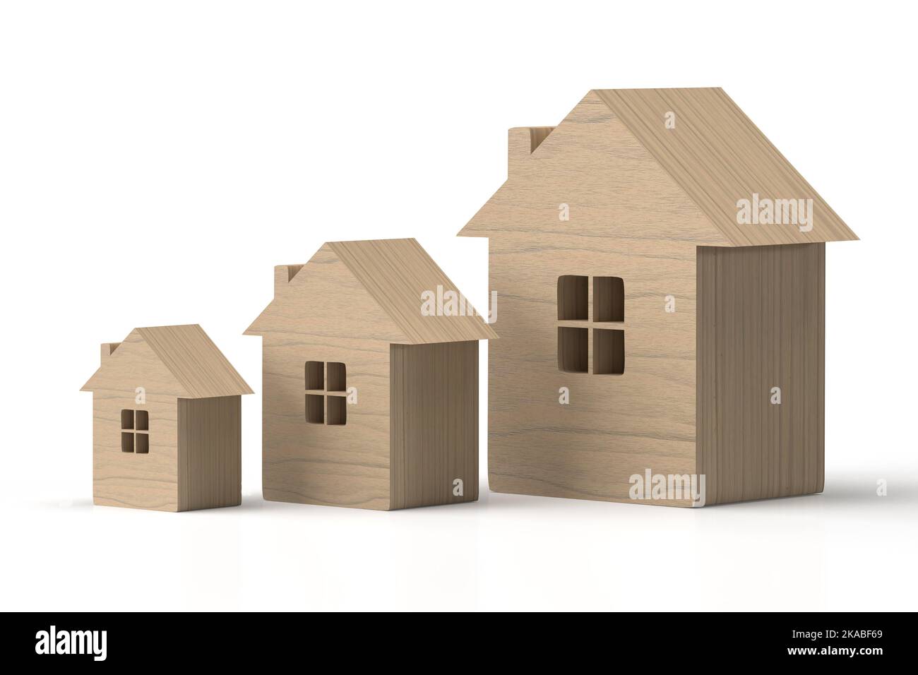3d illustration. Three gray houses of different sizes on a white ...