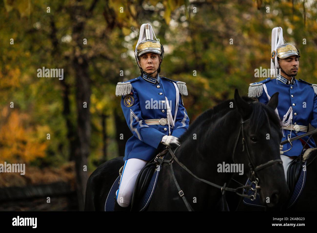 Bucharest, Romania - November 1, 2022: Mounted female member of the ...