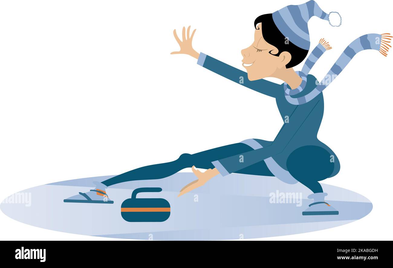 Smiling young woman plays curling isolated illustration. Young woman ...