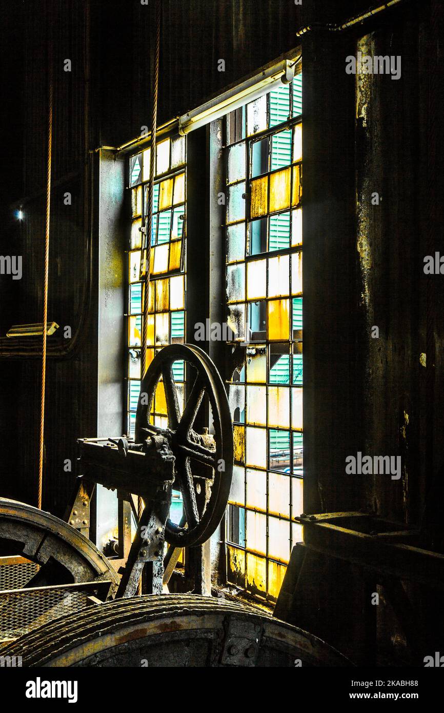 detail of old machine in iron works factory Stock Photo - Alamy