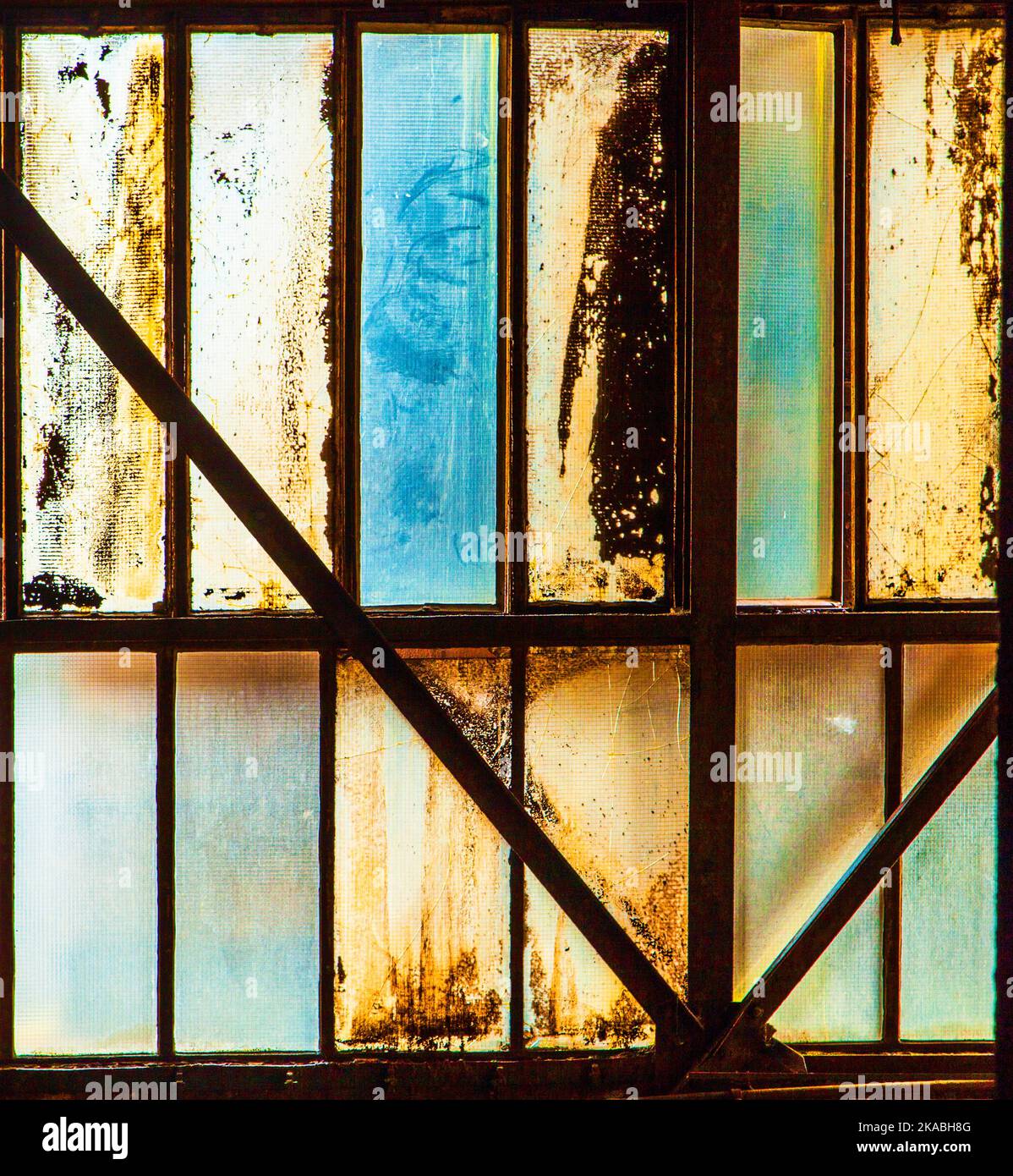 dirty window of old iron works plant Stock Photo - Alamy