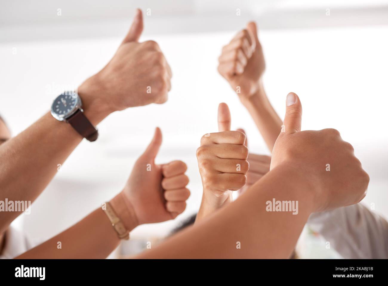 Team, diversity and business people thumbs up sign, icon and hands gesture for success and ...