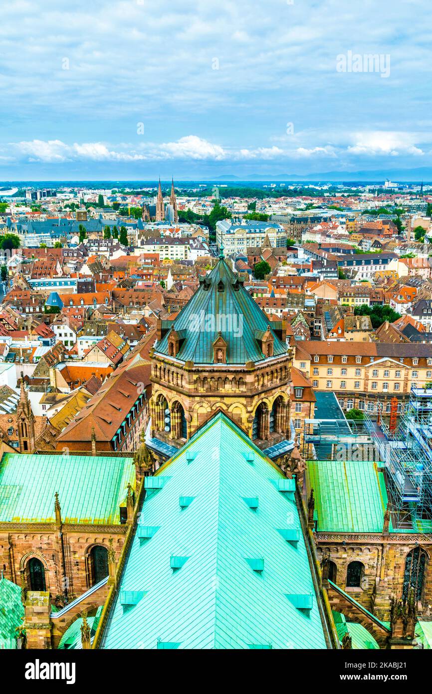 aerial view of Strasbourg to the old city with red roof tiles Stock ...