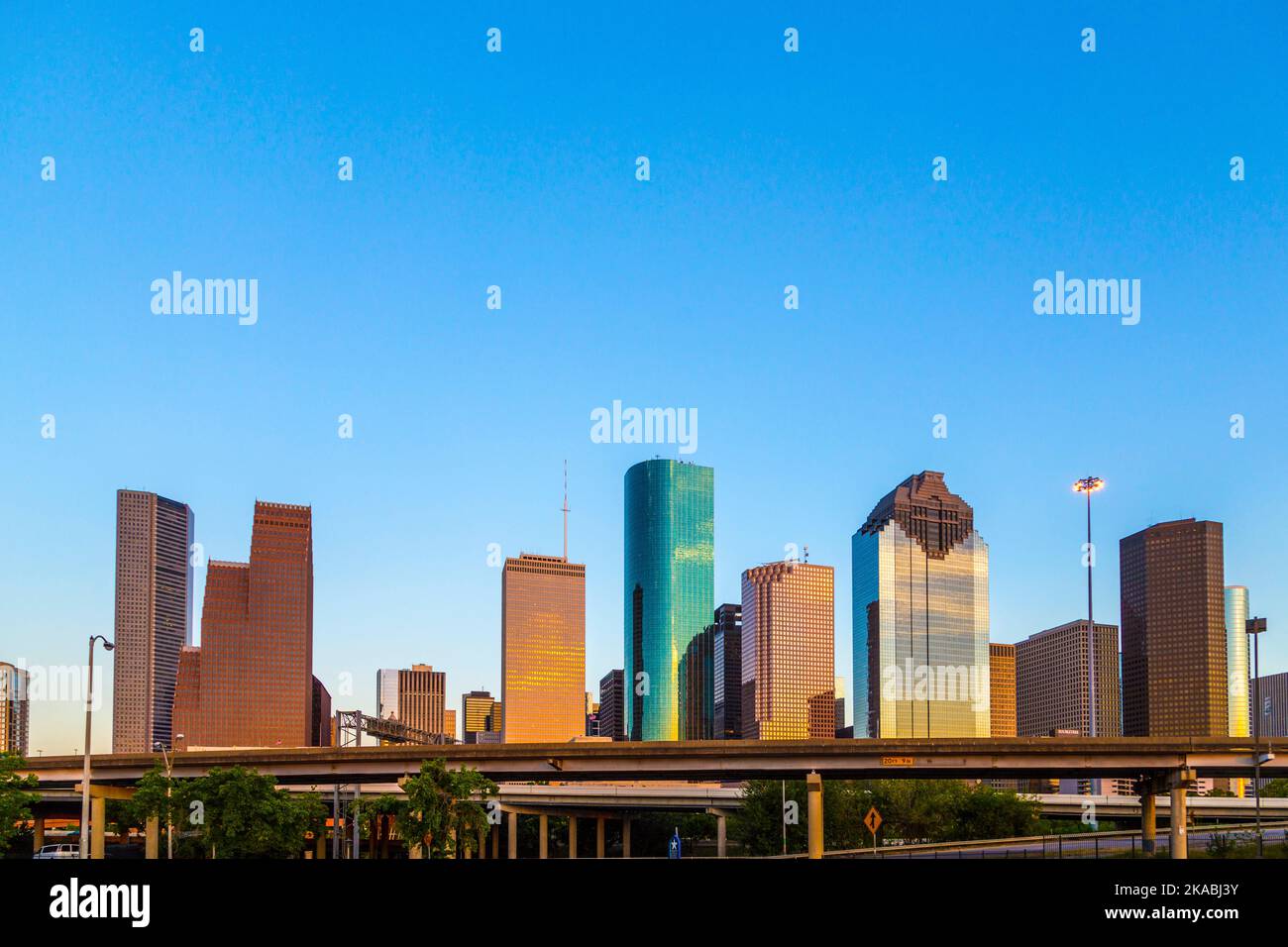 View on downtown Houston in late afternoon with skyscraper Stock Photo ...