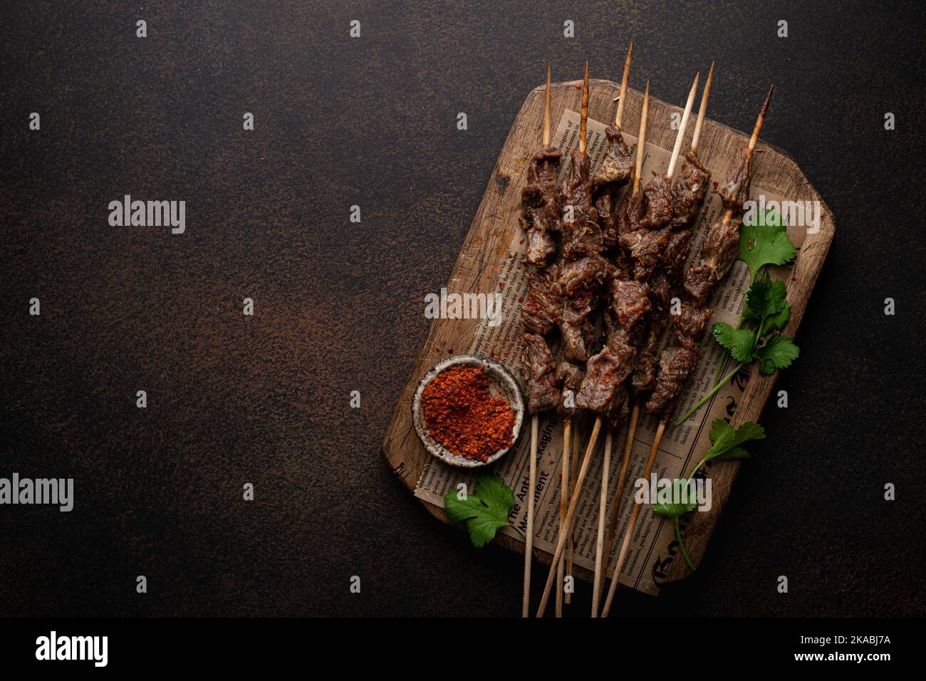 chinese kebabs on bamboo skewers, top view Stock Photo - Alamy
