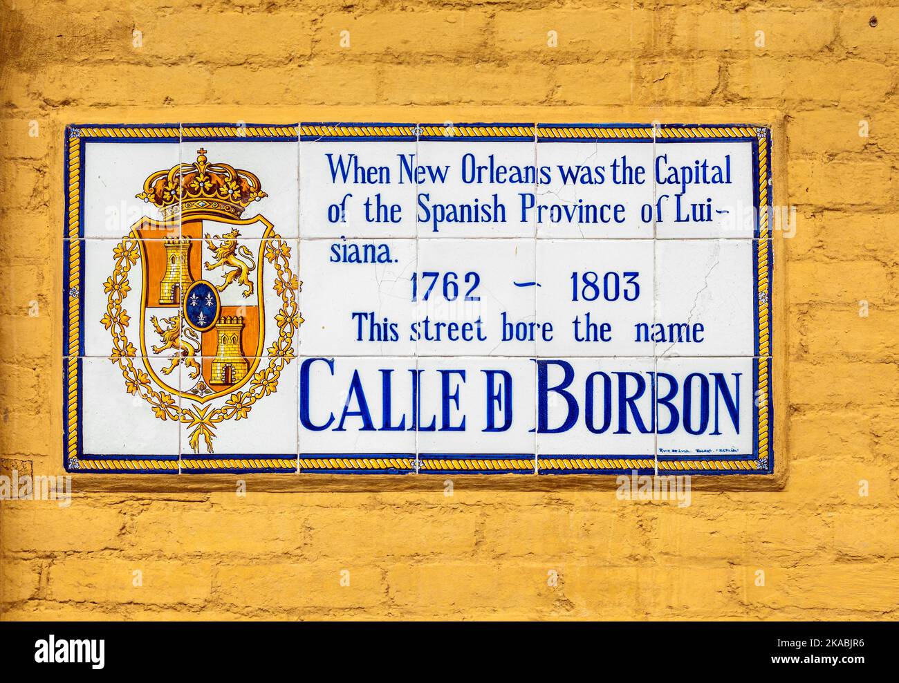 Bourbon Street historic street sign at a wall Stock Photo - Alamy