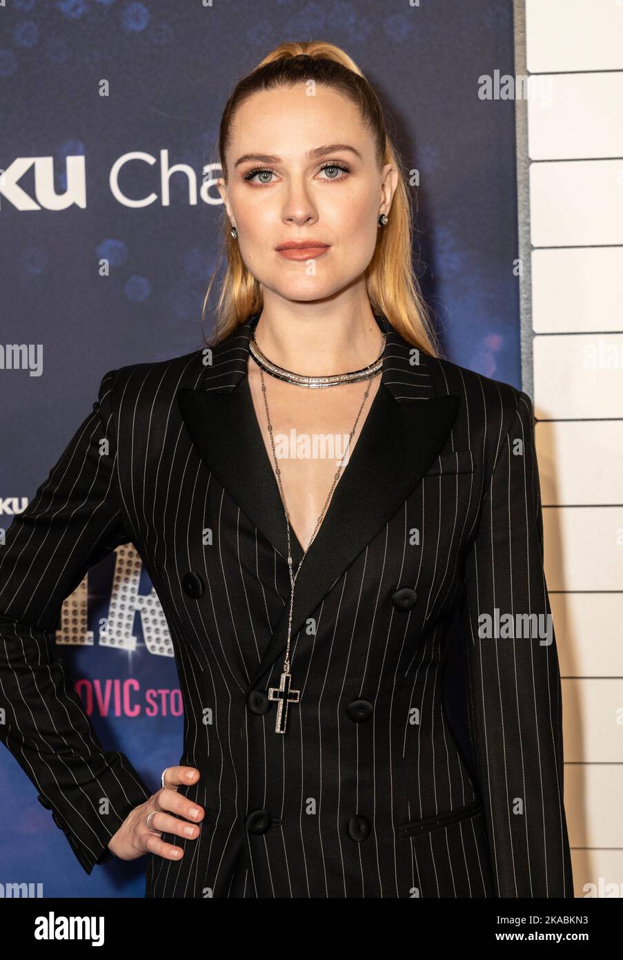 Evan Rachel Wood wearing dress by Moschino attends New York premiere of ...
