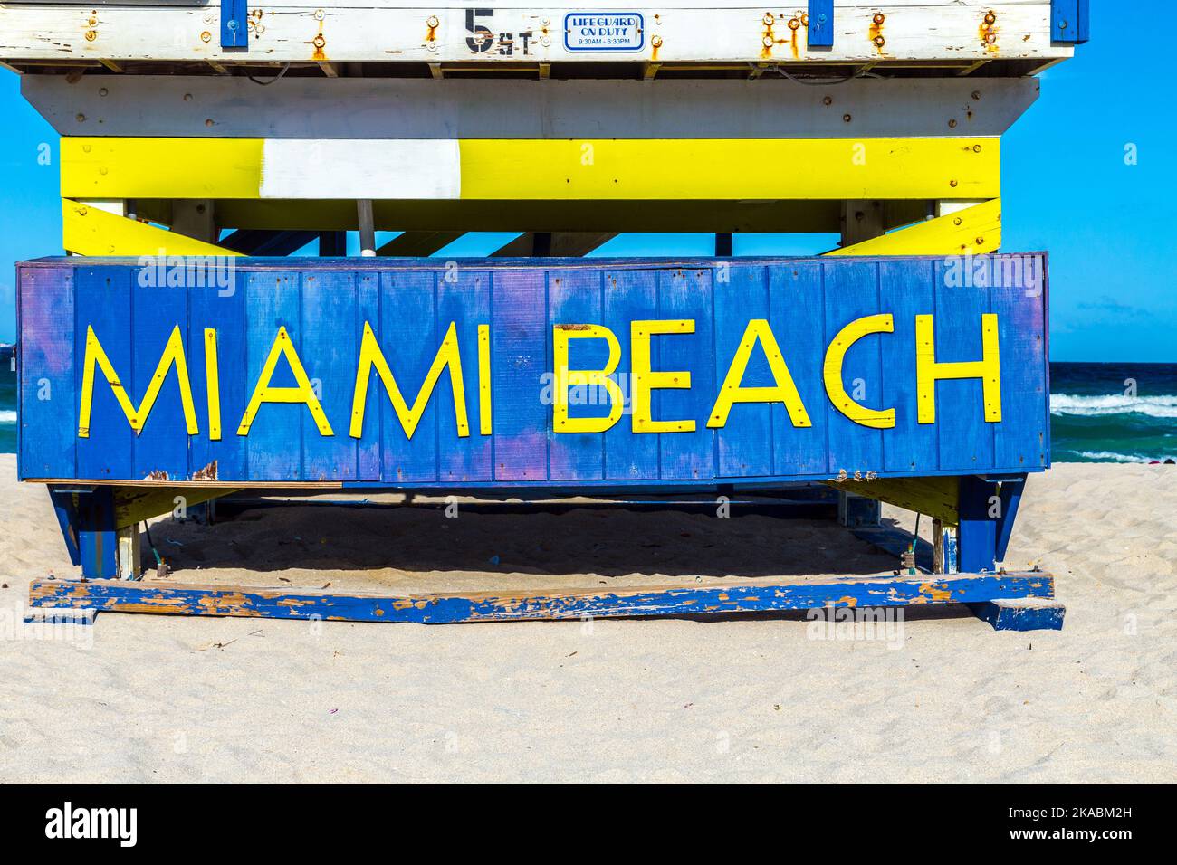 wooden life guard huts in art deco style at south beach with MIAMI ...