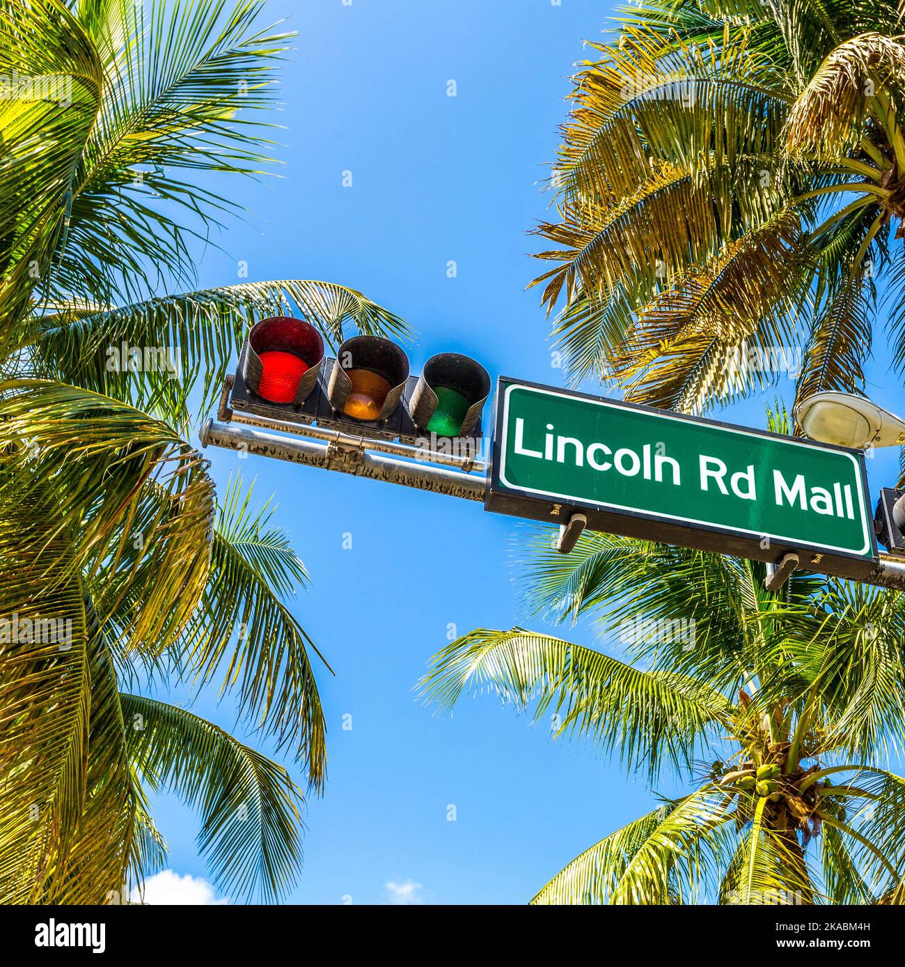 street sign Lincoln Road Mall in Miami Beach, the famous central ...
