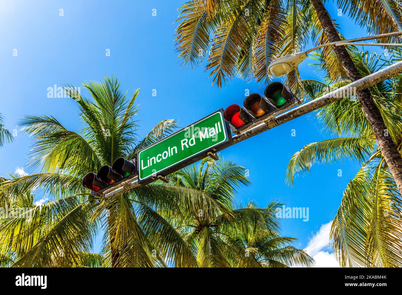 street sign Lincoln Road Mall in Miami Beach, the famous central ...