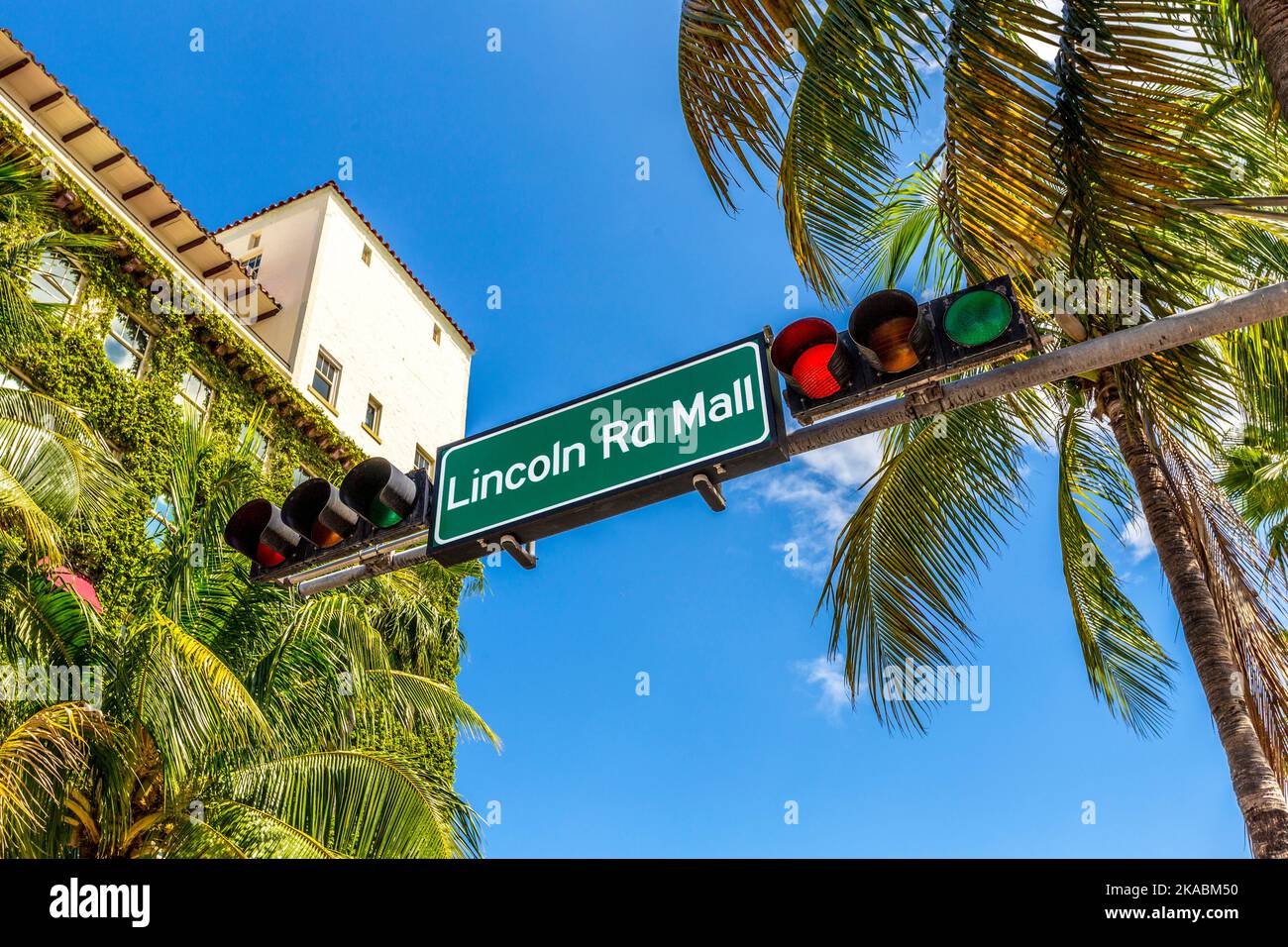 street sign Lincoln Road Mall in Miami Beach, the famous central ...