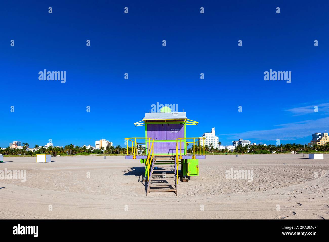 Lifeguard cabin on empty beach, Miami Beach, Florida, USA, safety ...