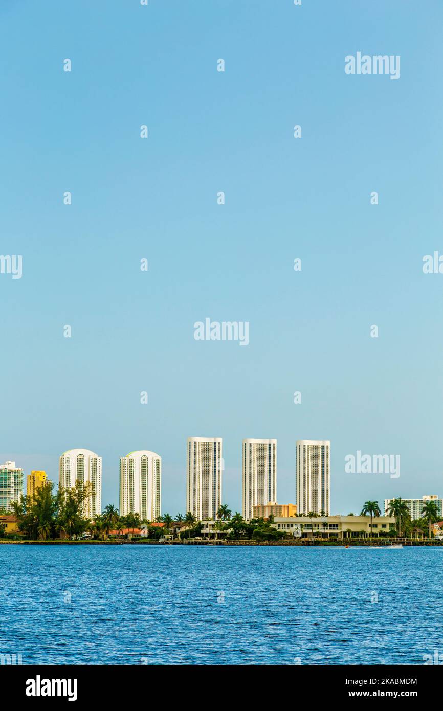 skyline of Miami Florida with view to the sunny isles skyscraper Stock ...