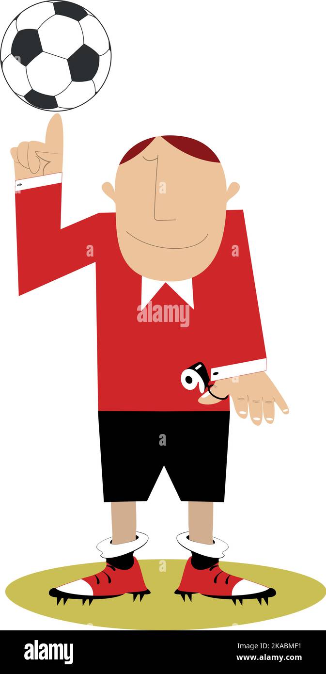 Cartoon referee with whistle and football isolated vector illustration ...